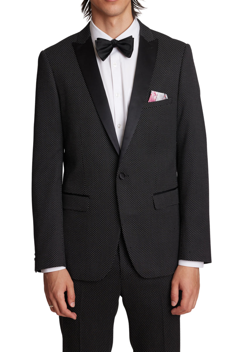 Grosvenor Peak Tux Jacket - slim - Black & White Dots – Paisley & Gray
