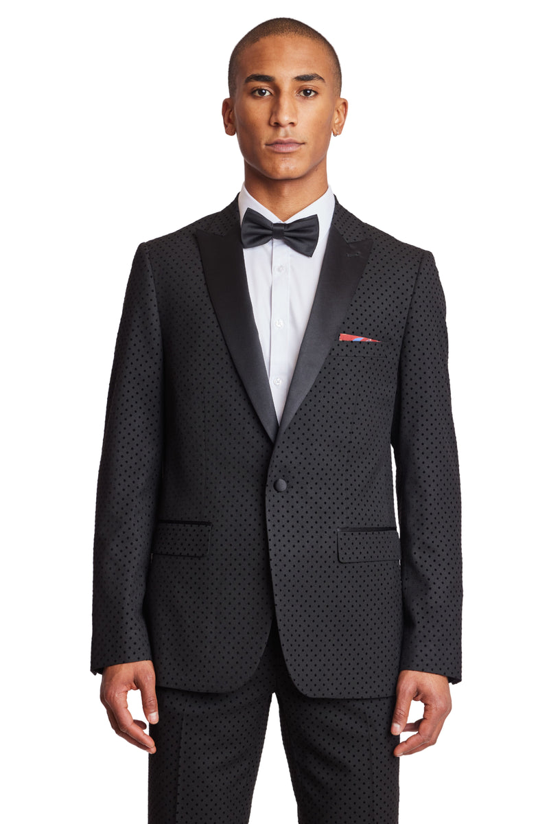 Grosvenor Peak Tux Jacket - slim - Black Velvet Dots – Paisley & Gray